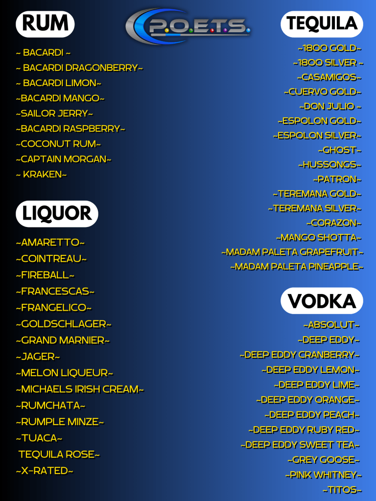 Menu – Poets Billards & Sports Bar